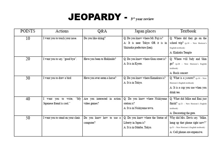 GeneralGame Jeopardy | PDF