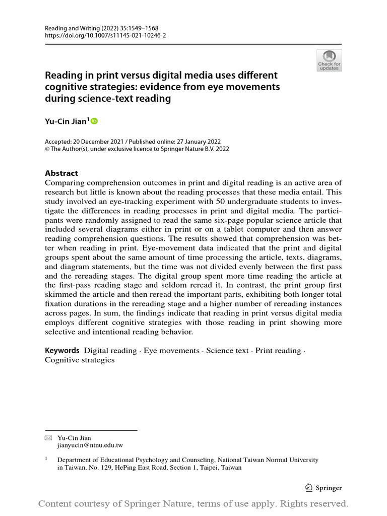 Reading in Print Versus Digital Media Uses Differe | PDF ...