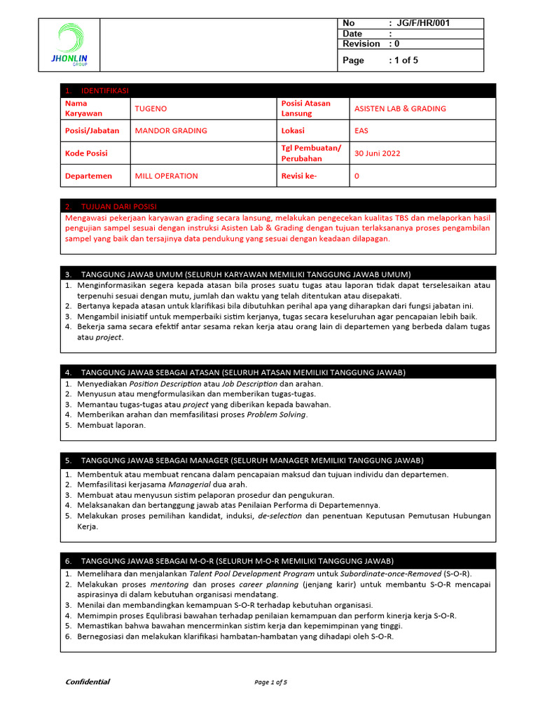 Format Job Desc - Mandor Grading | PDF