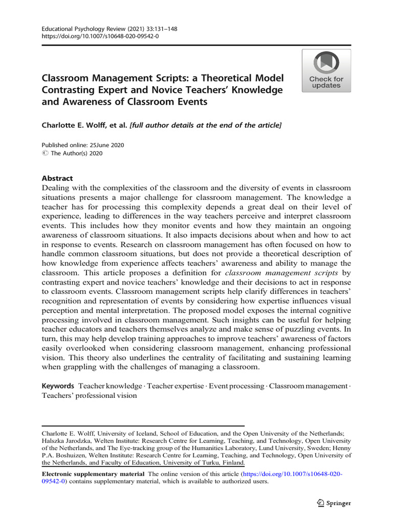 Classroom Management Scripts | PDF | Expert | Perception