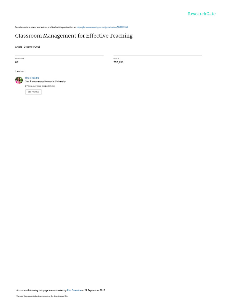 Classroom Management For Effective Teaching | PDF | Classroom Management | Teachers