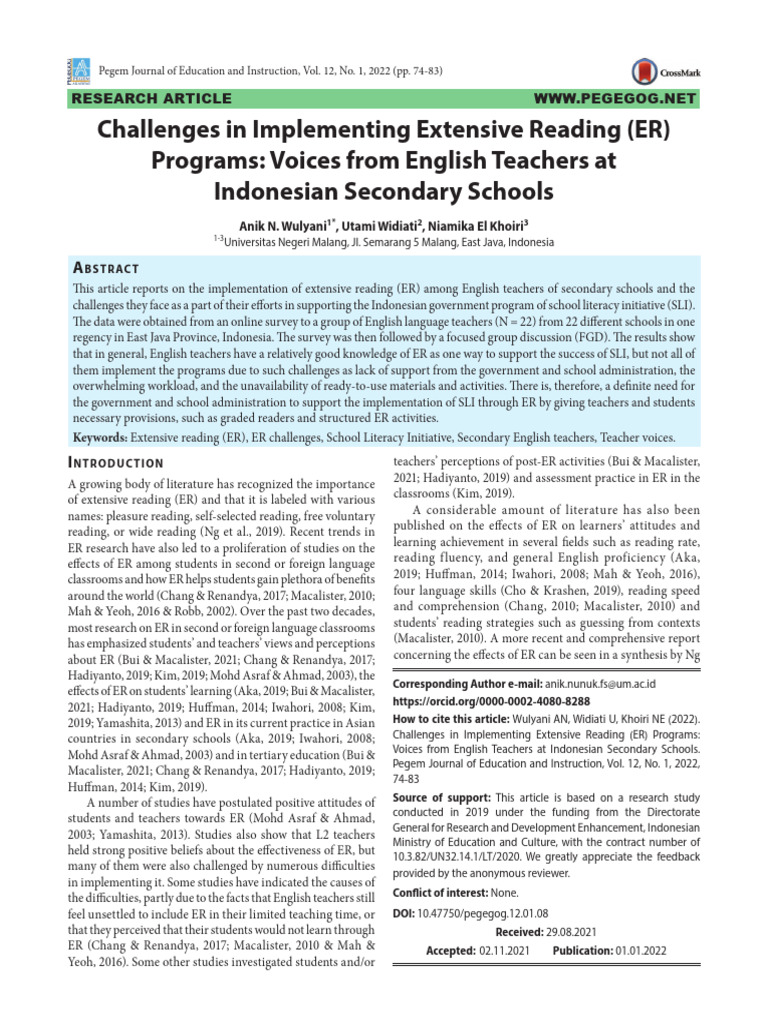 Challenges in Implementing Extensive Reading (ER) Programs Voices From ...