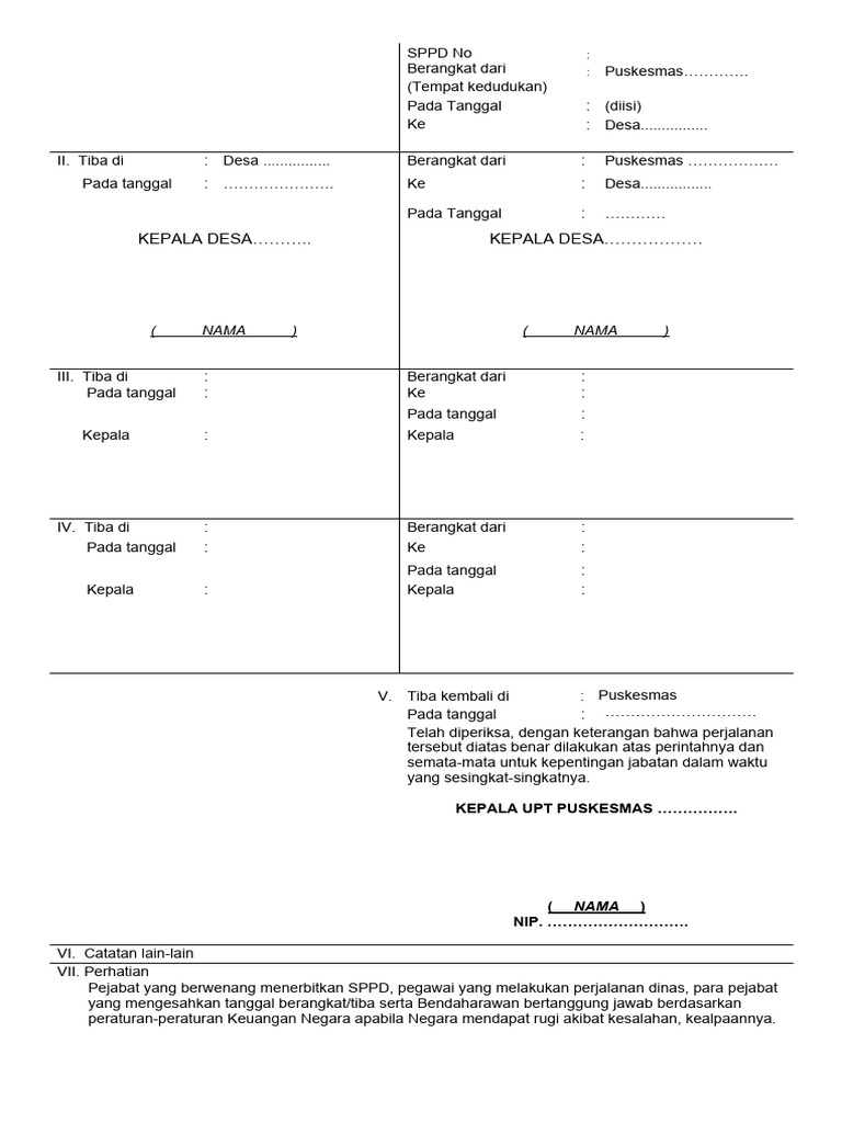 SPPD Puskesmas ke Desa: Prosedur dan Tanggung Jawab | PDF