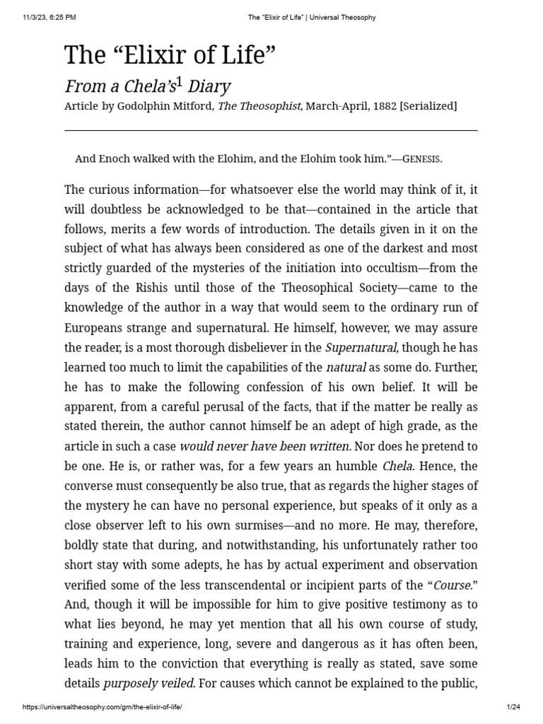 Elixir of Life: Theosophical Insights | PDF | Theosophy | Pleasure