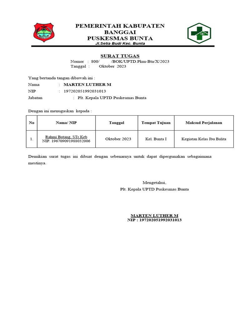 SURAT TUGAS Kel. Bunta 1 | PDF