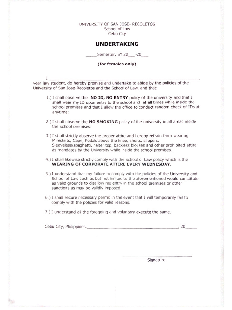 Undertaking (Female) | PDF