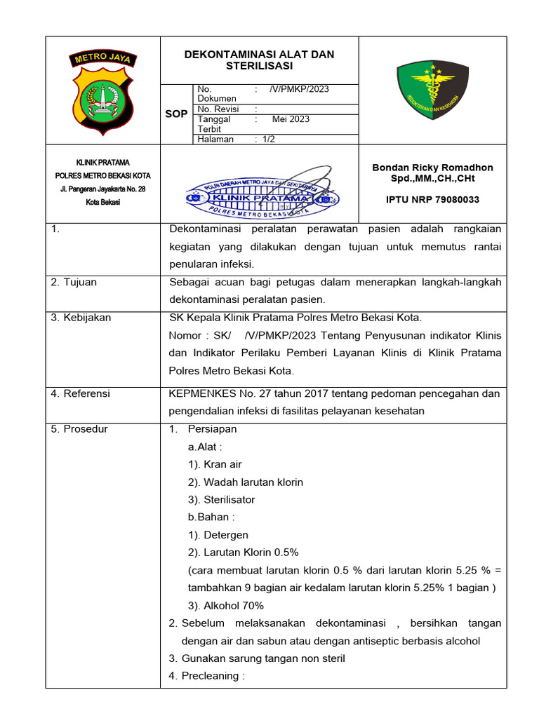 2.3 Sop Dekontaminasi Alat | PDF