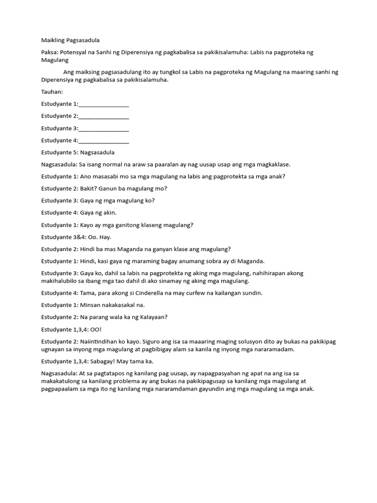 Maikling Pagsasadula | PDF