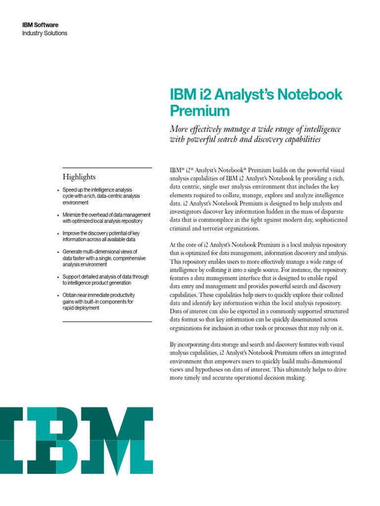 IBM I2 Analyst Notebook Premium Datasheet | PDF | Intelligence Analysis | Computing