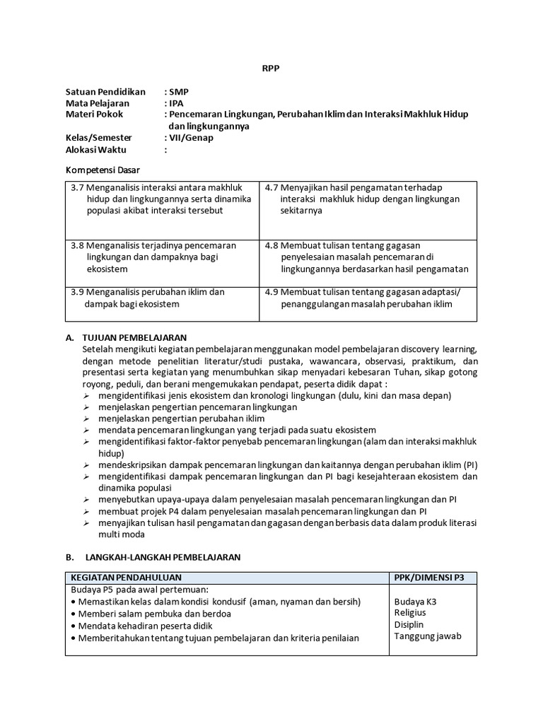 Contoh RPP IPA Kelas 7 - Usulan Revisi | PDF