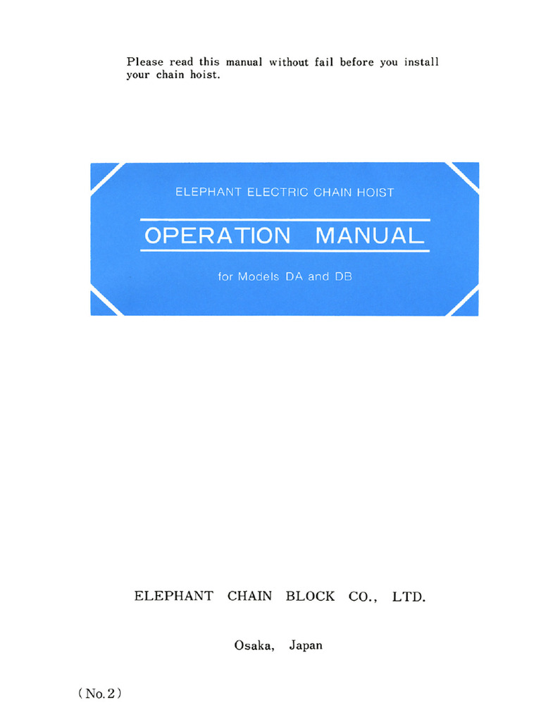 Elephant Electric Chain Hoist Operation Manual To Models DA and DB | PDF