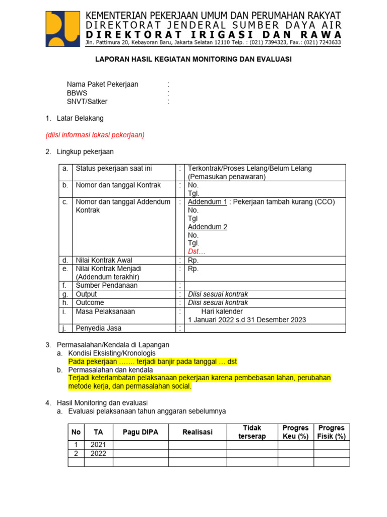 Template Laporan Monitoring Dan Evaluasi | PDF