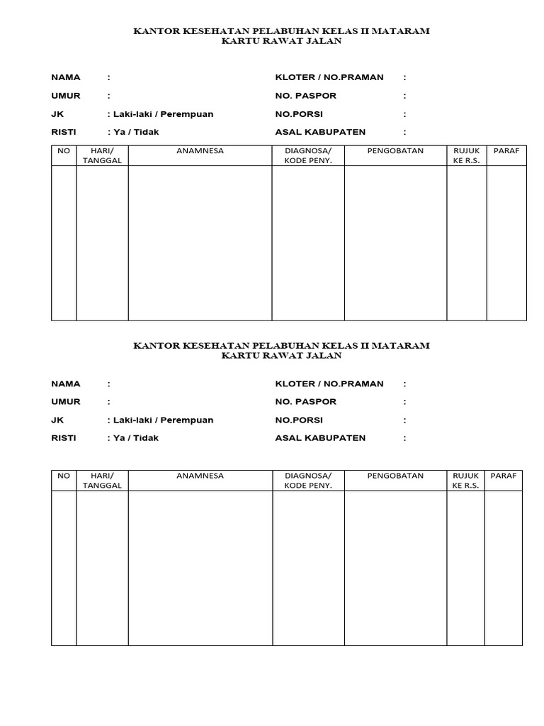 Contoh Kartu Status Pasien Rawat Jalan | PDF