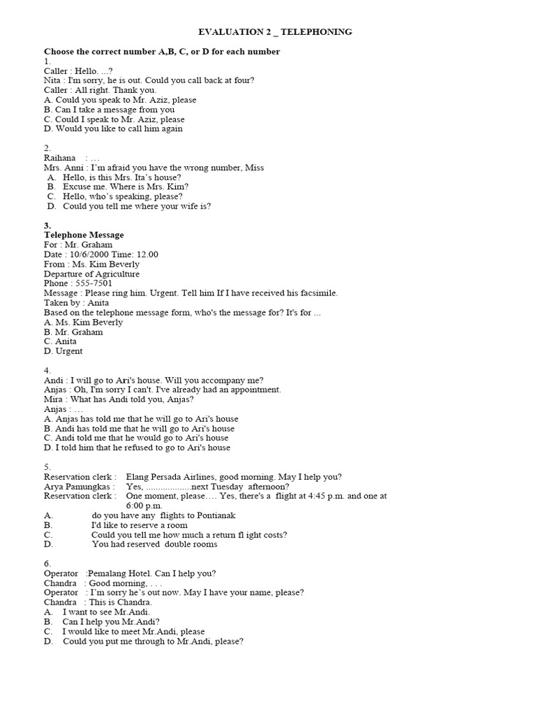 Test 2 Telephoning | PDF | Telephone | Telephony