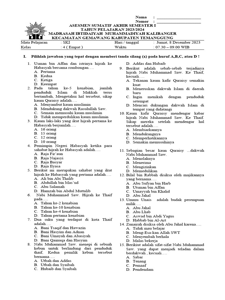 SOAL SKI KLS 4 Kurmer | PDF