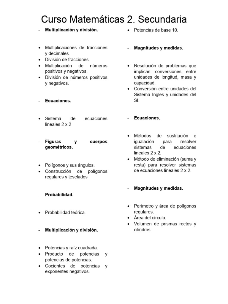 Curso 2. Secundaria Matematicas. | PDF