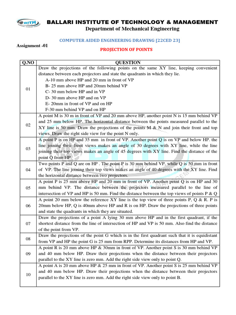 Assignment 01- Projection of points and lines..1 | PDF | Space | Elementary Mathematics
