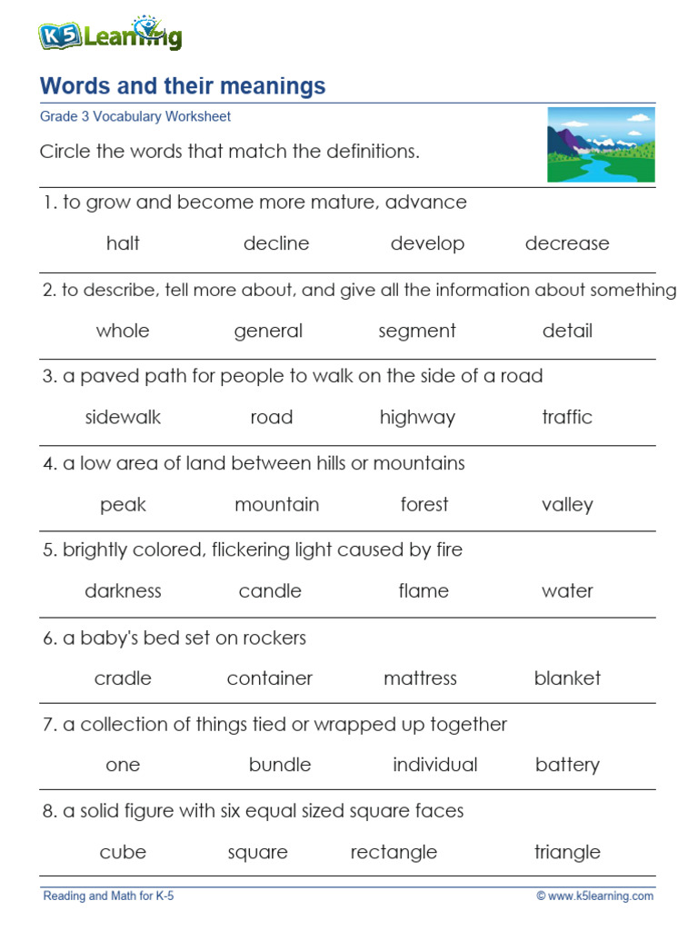 Grade 3 Vocabulary Worksheet | PDF | General Fiction