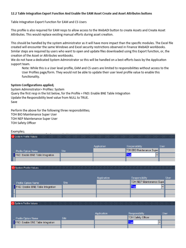 12.2 Table Integration Export Function And Enable the EAM Asset Create ...
