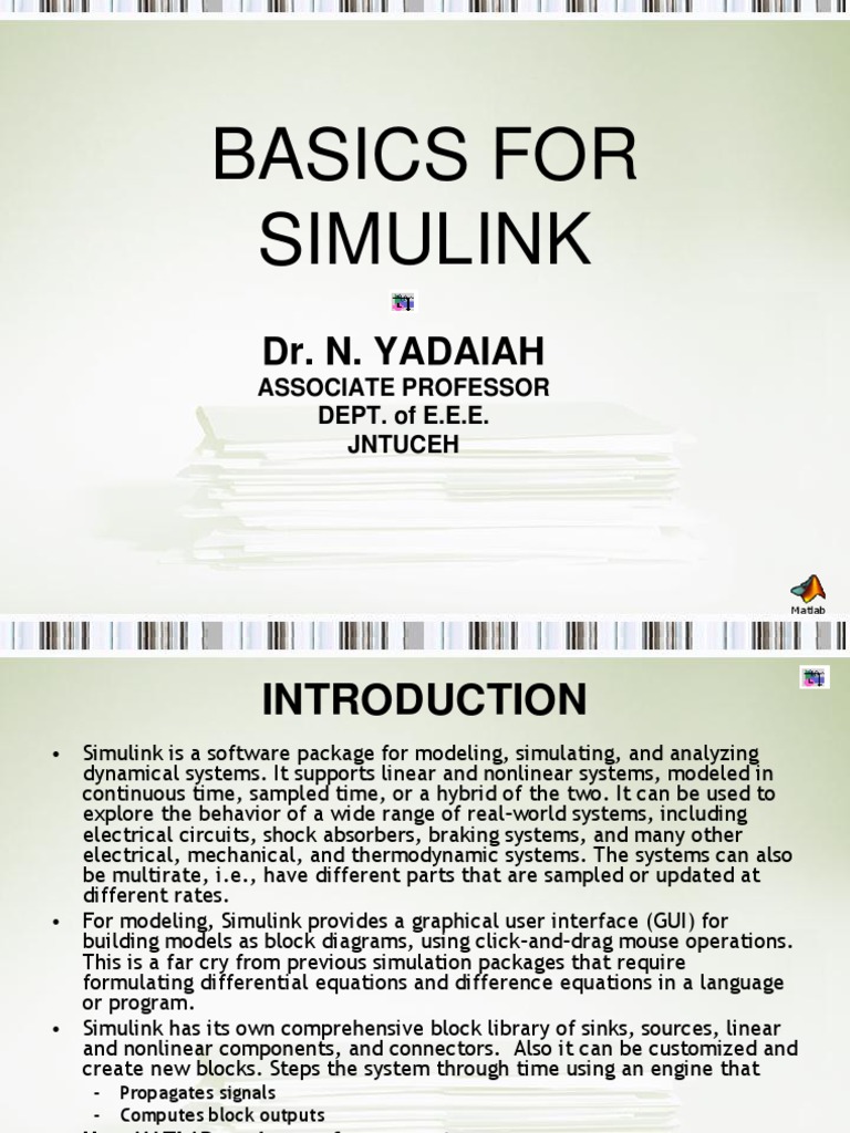 Basics For Simulink Dr N Yadaiah Pdf Matlab Signal Electrical Engineering