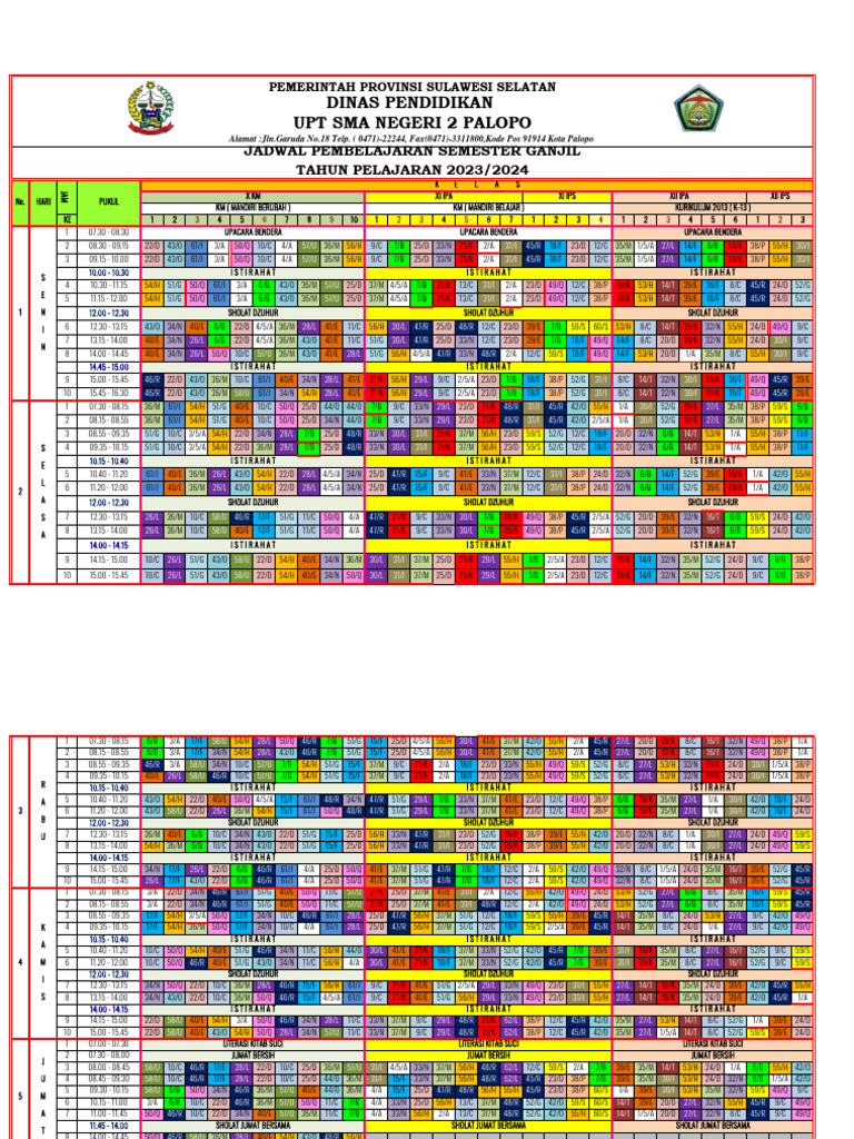 Contoh ROSTER PBM SEMESTER GANJIL TP 2023-2024 | PDF
