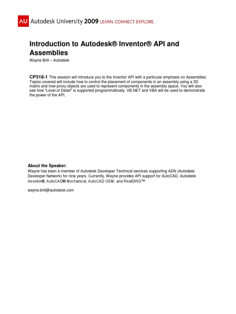 AU09 CP318-1 Inventor API Intro Assemblies | PDF | Visual Basic For ...