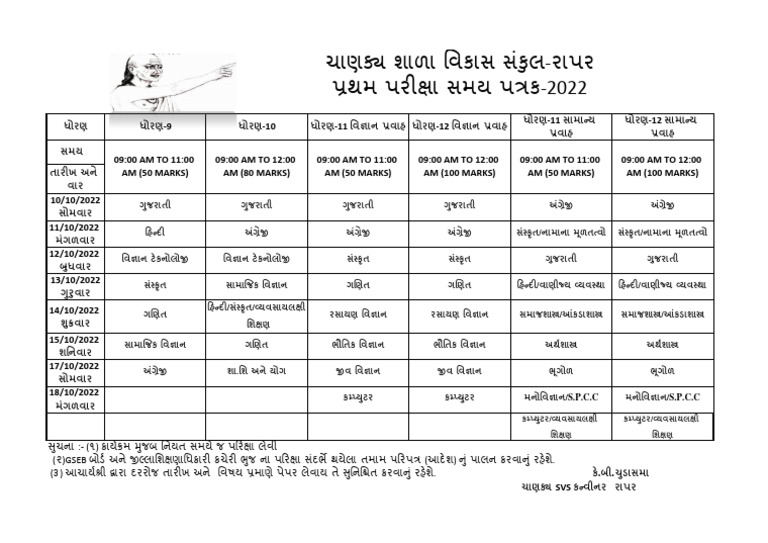 First Exam Svs Rapar Time Table 01 | PDF