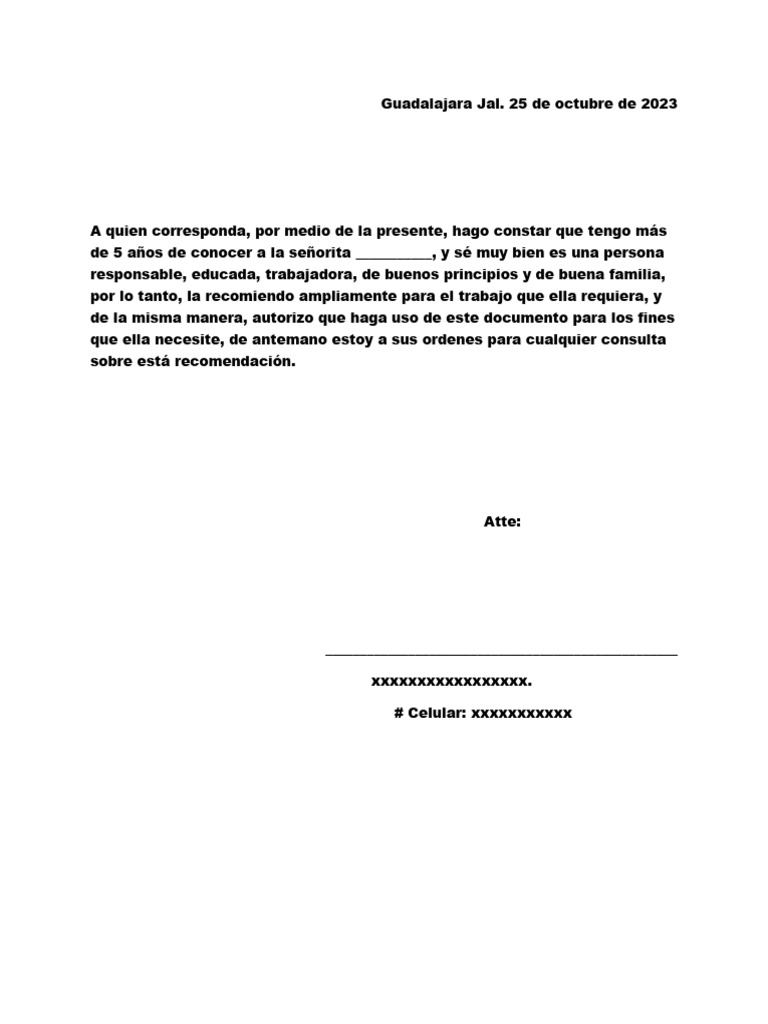 Carta Recomendación Eje | PDF