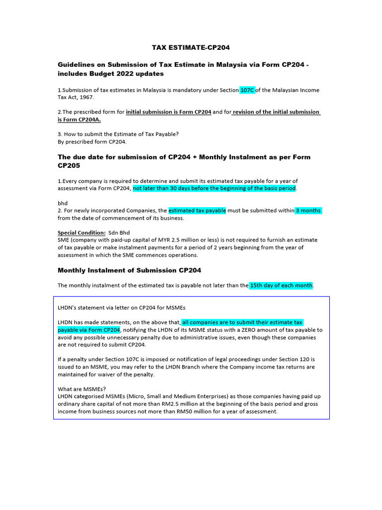 2.0 Estimate Tax Payable - Company | PDF | Taxes | Fine (Penalty)