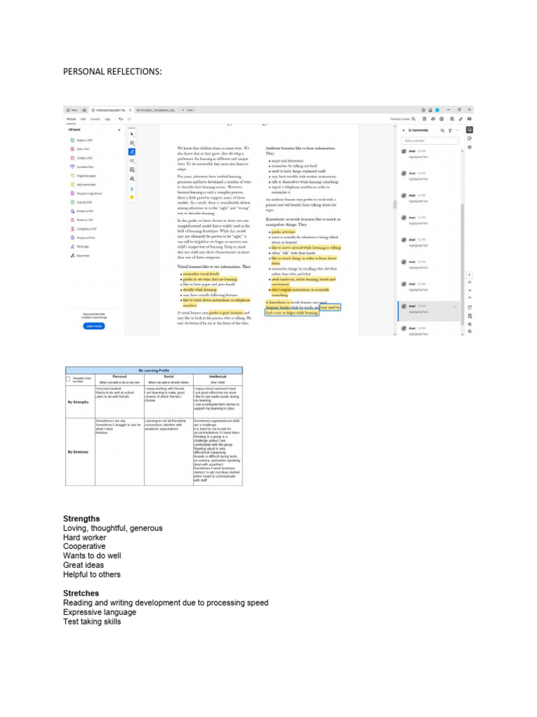 Iep Personal Reflections | PDF | Learning | Cognition