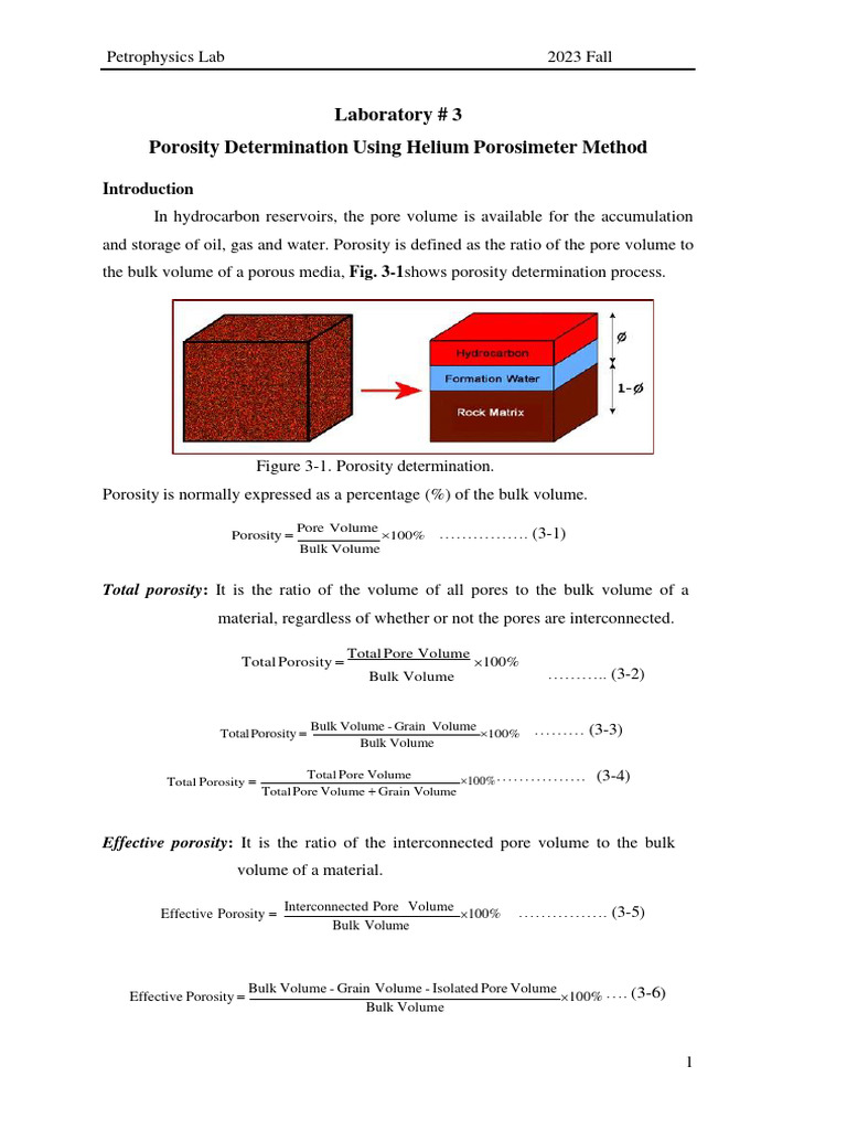 Lab 3 Helium Method To Measure Porosity | PDF | Porosity | Gases