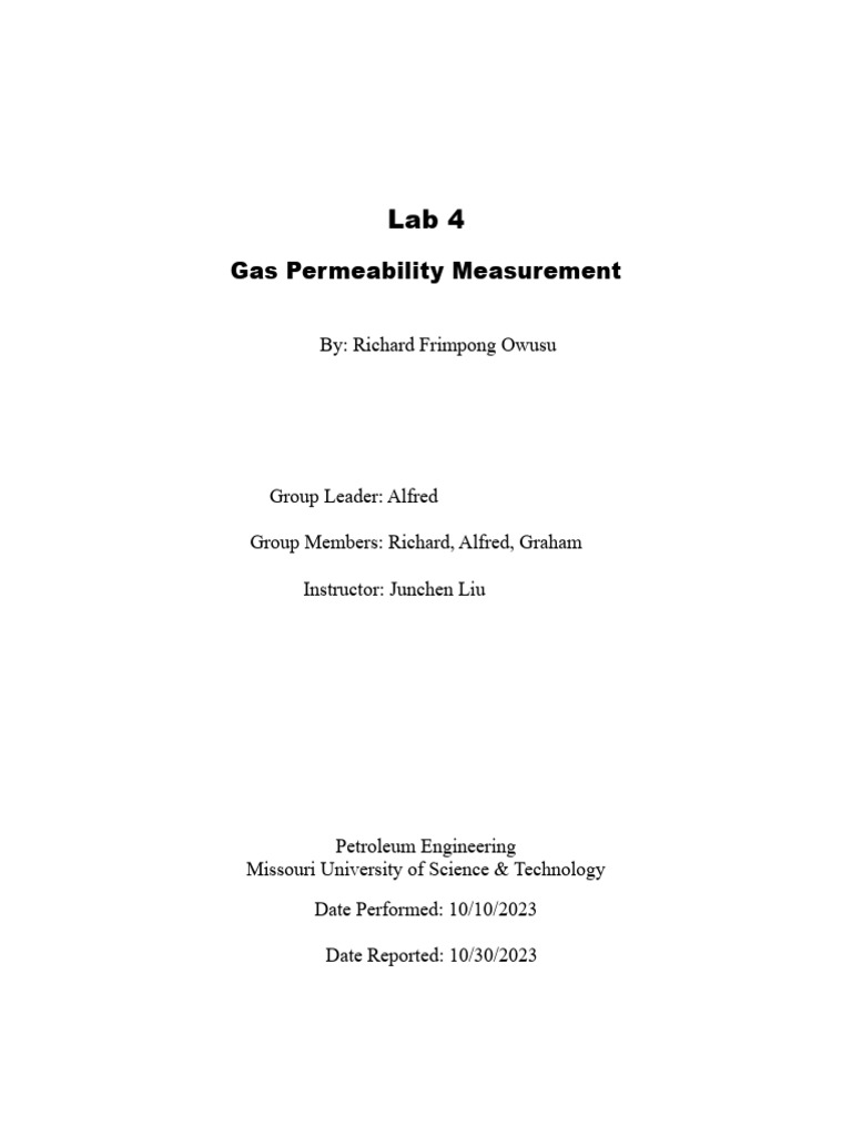 Lab 4 Gas Permeability Measurement | PDF | Permeability (Earth Sciences ...