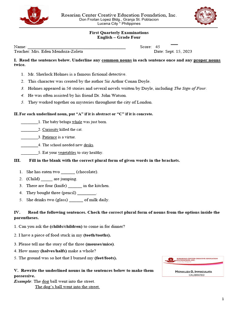 Summative Test Ap6 Eng4 Pdf Pronoun Sherlock Holmes