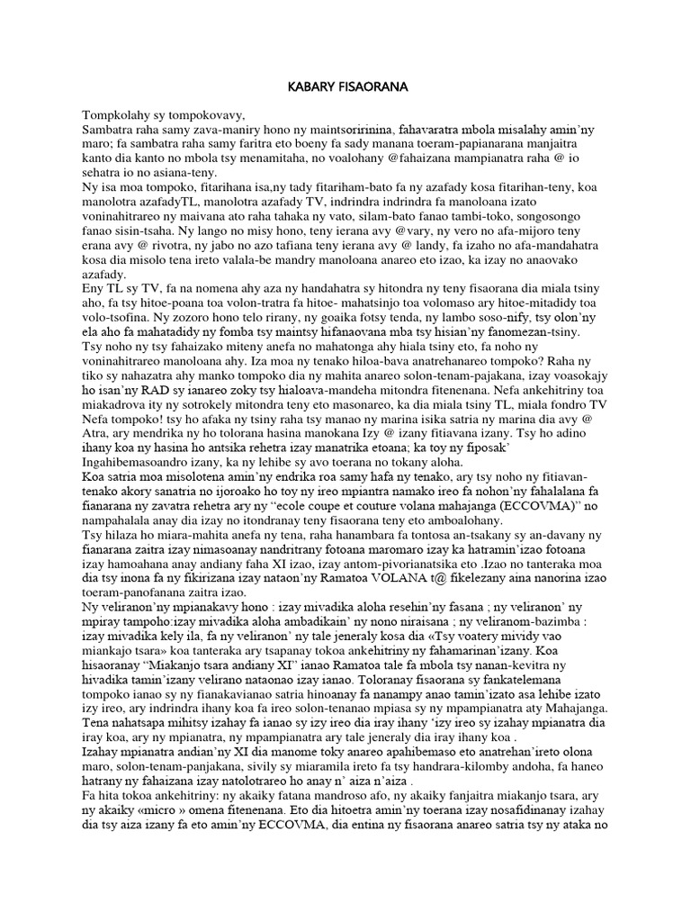 Kabary Fisaorana | PDF