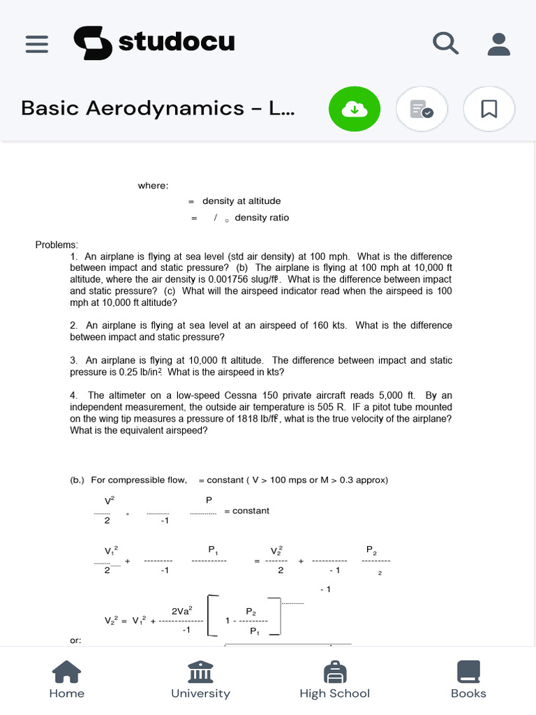 Basic Aerodynamics - Lecture Notes 1-22 - 5th Aeronautical Engineering ...