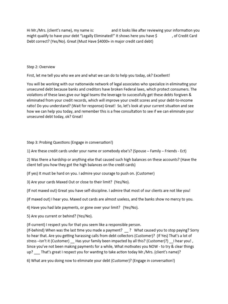 DE Closer Script | PDF | Debt | Fee