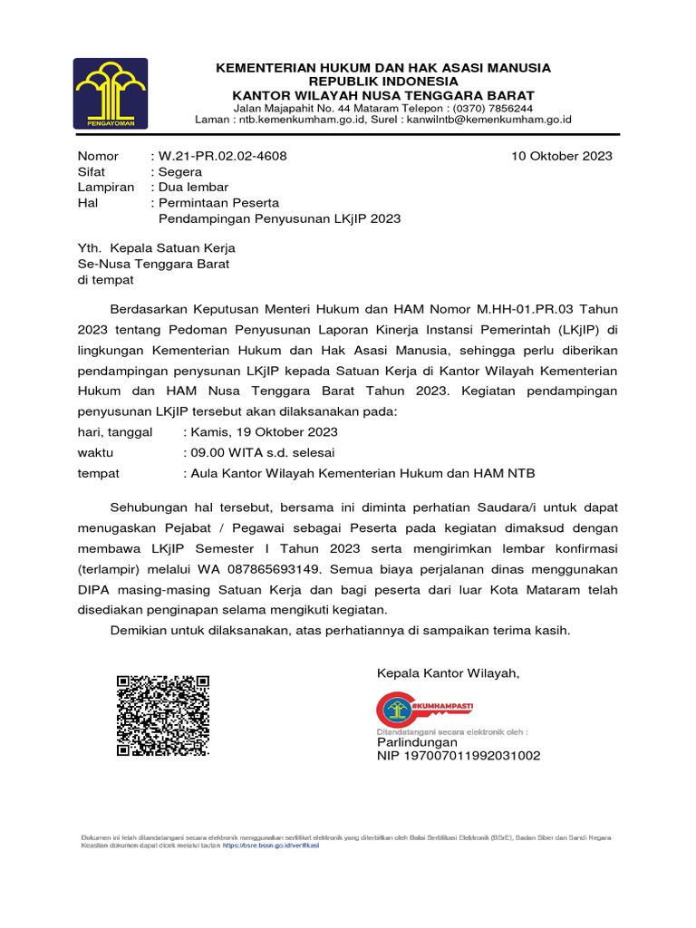 4608 Permintaan Peserta Pendampingan Penyusunan Lkjip 2023 | PDF