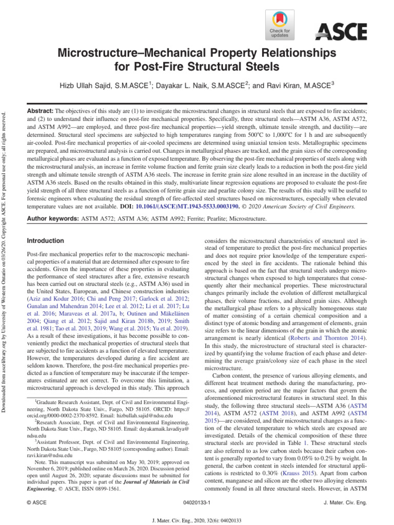 Microstructure-Mechanical Property Relationships For Post-Fire Structural Steels | PDF | Steel ...