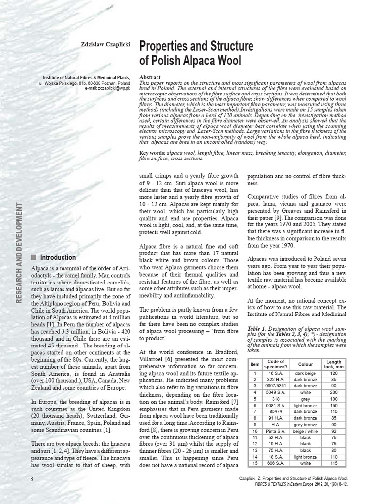 Polish Alpaca Wool Structure Analysis | PDF | Wool | Fibers