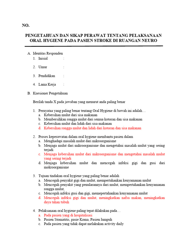 Pengetahuan Perawat tentang Oral Hygiene Stroke | PDF
