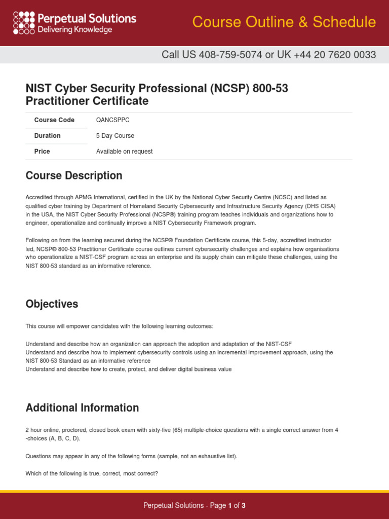 NIST Cyber Security Professional (NCSP) 800-53 Practitioner Certificate ...