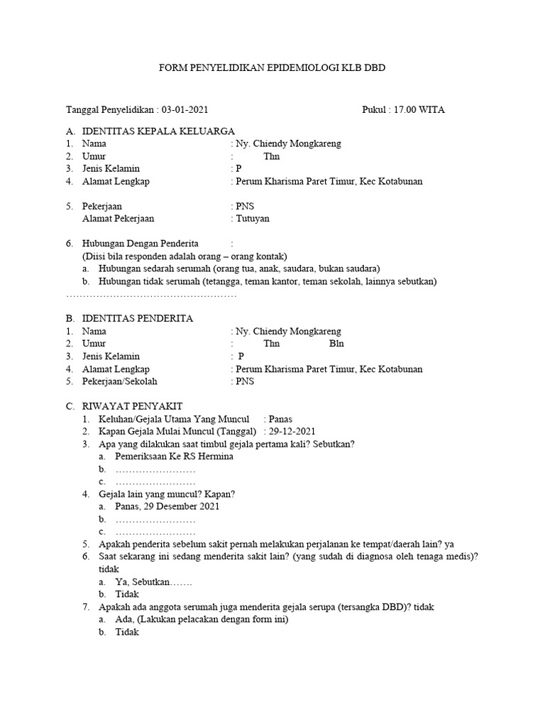 Form Penyelidikan Epidemiologi KLB DBD | PDF