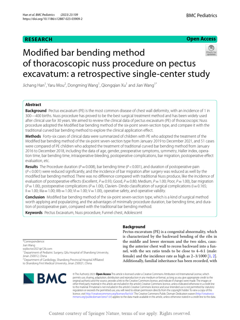 Modified Bar Bending Method of Thoracoscopic Nuss | PDF | Diseases And ...