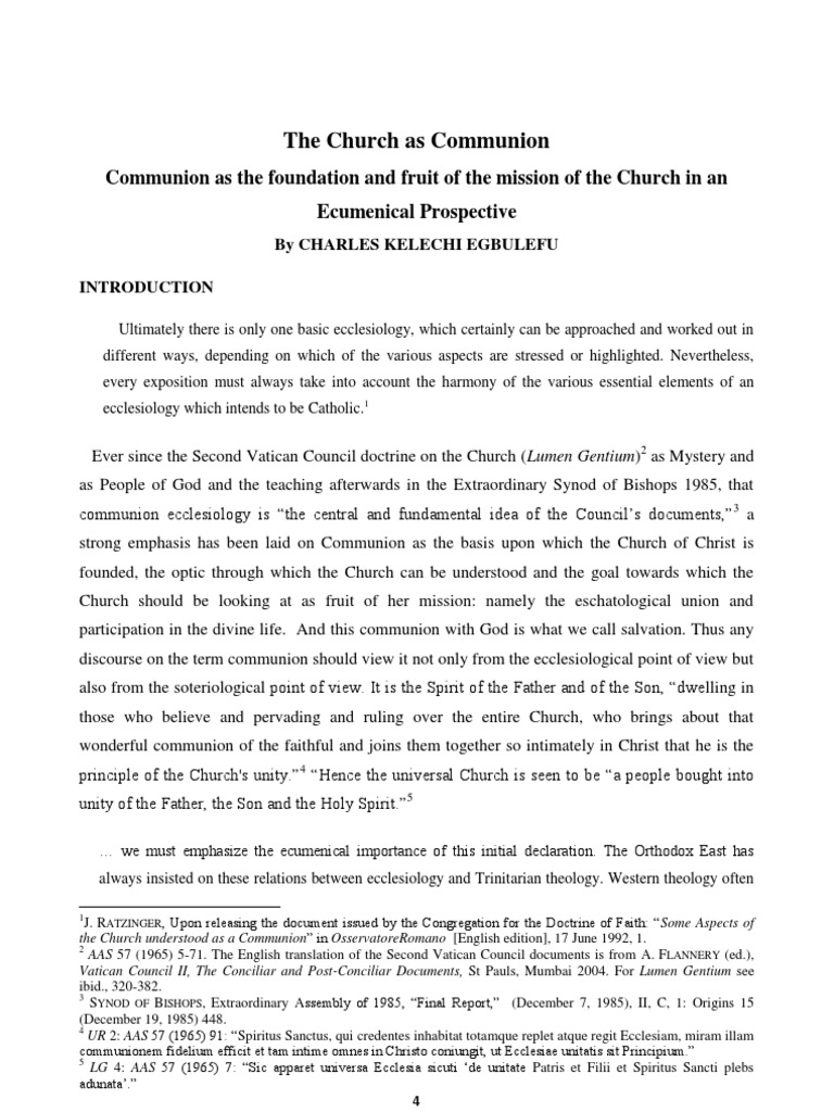 Communion As The Foundation and Fruit of The Mission of The Church in ...
