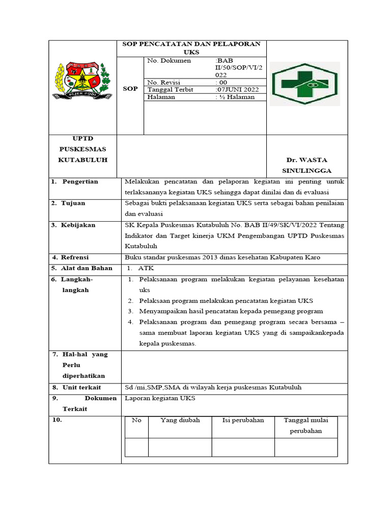 Sop Pelaporan Uks | PDF