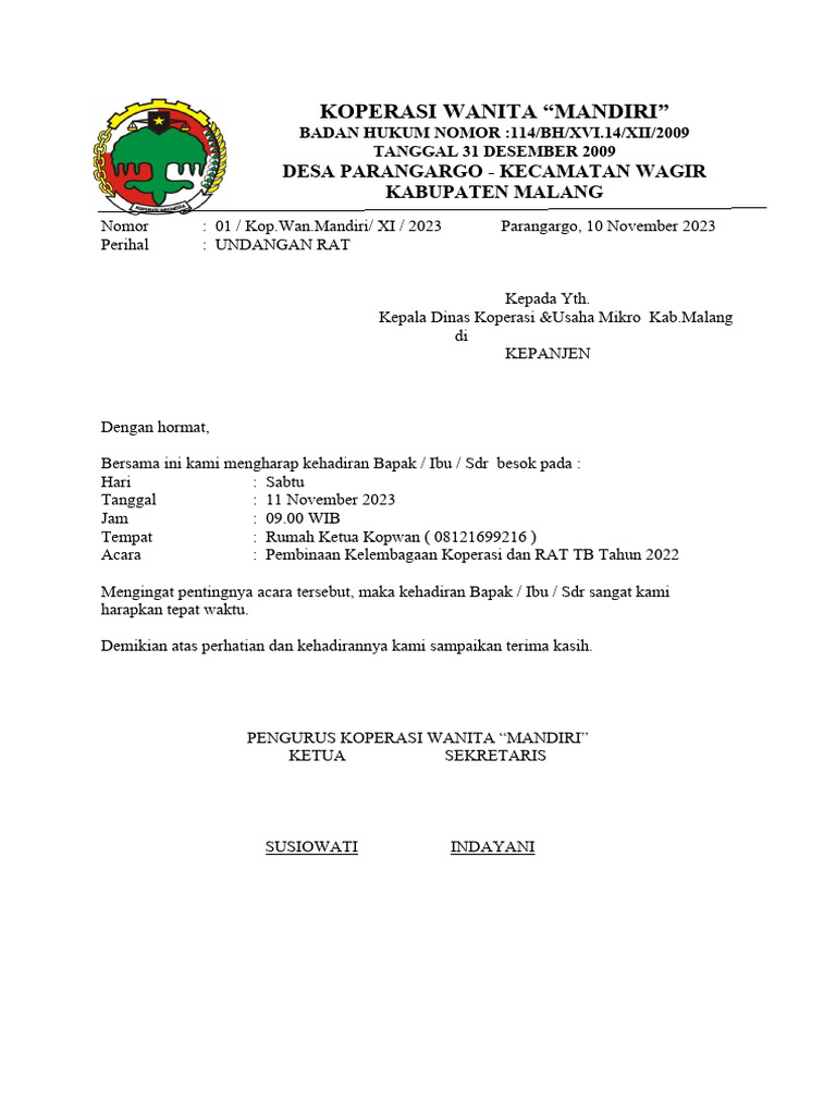 Undangan Rat Dinas | PDF