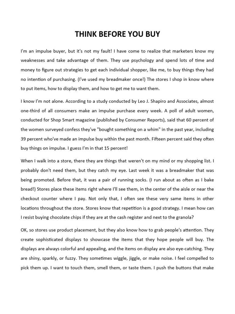 Unit 2 - Think Before You Buy | PDF | Marketing