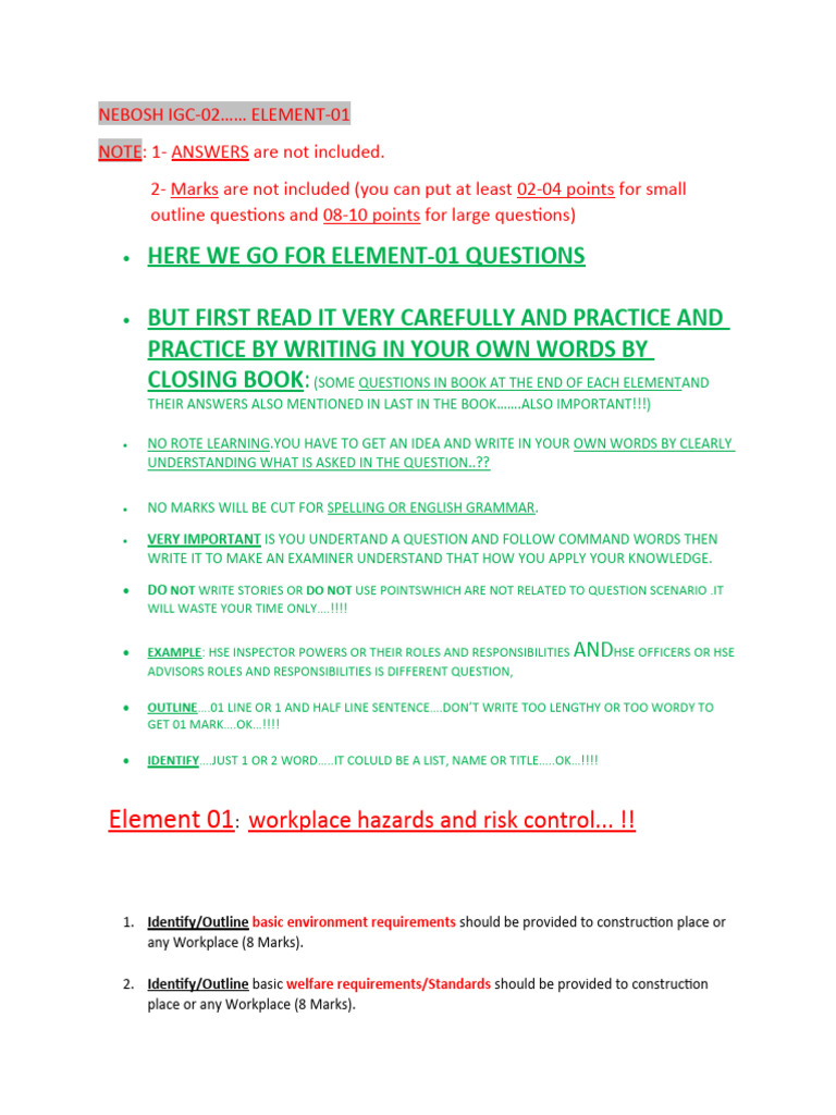 Igc-2 Element-01 Questions | PDF | Hazards | Scaffolding