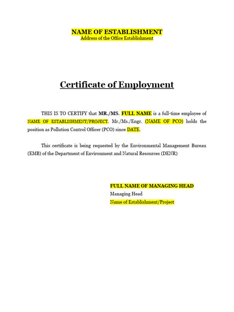 Annex E - Certificate of Employment | PDF