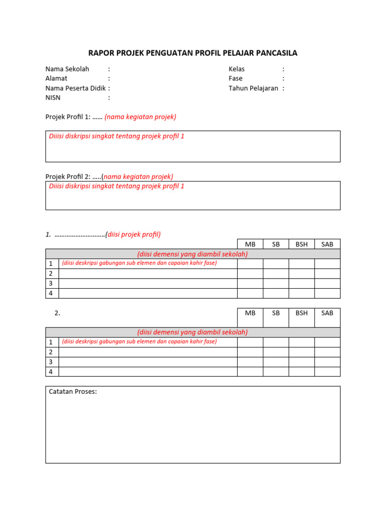 Format Rapor P5 SMP Kurikulum Merdeka | PDF